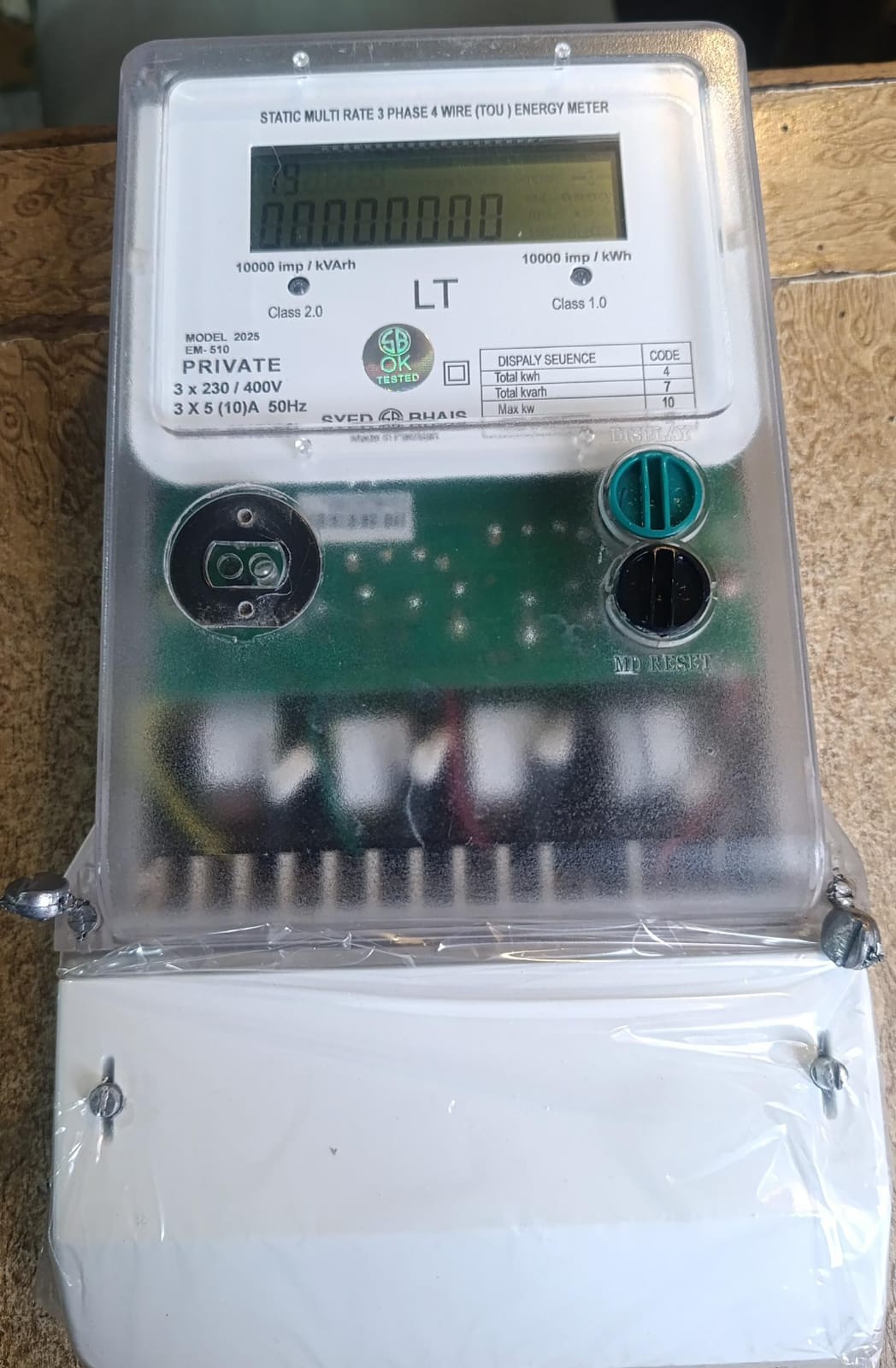 3 Phase Energy Meter - PRIVATE Static Multi Rate TOU Meter